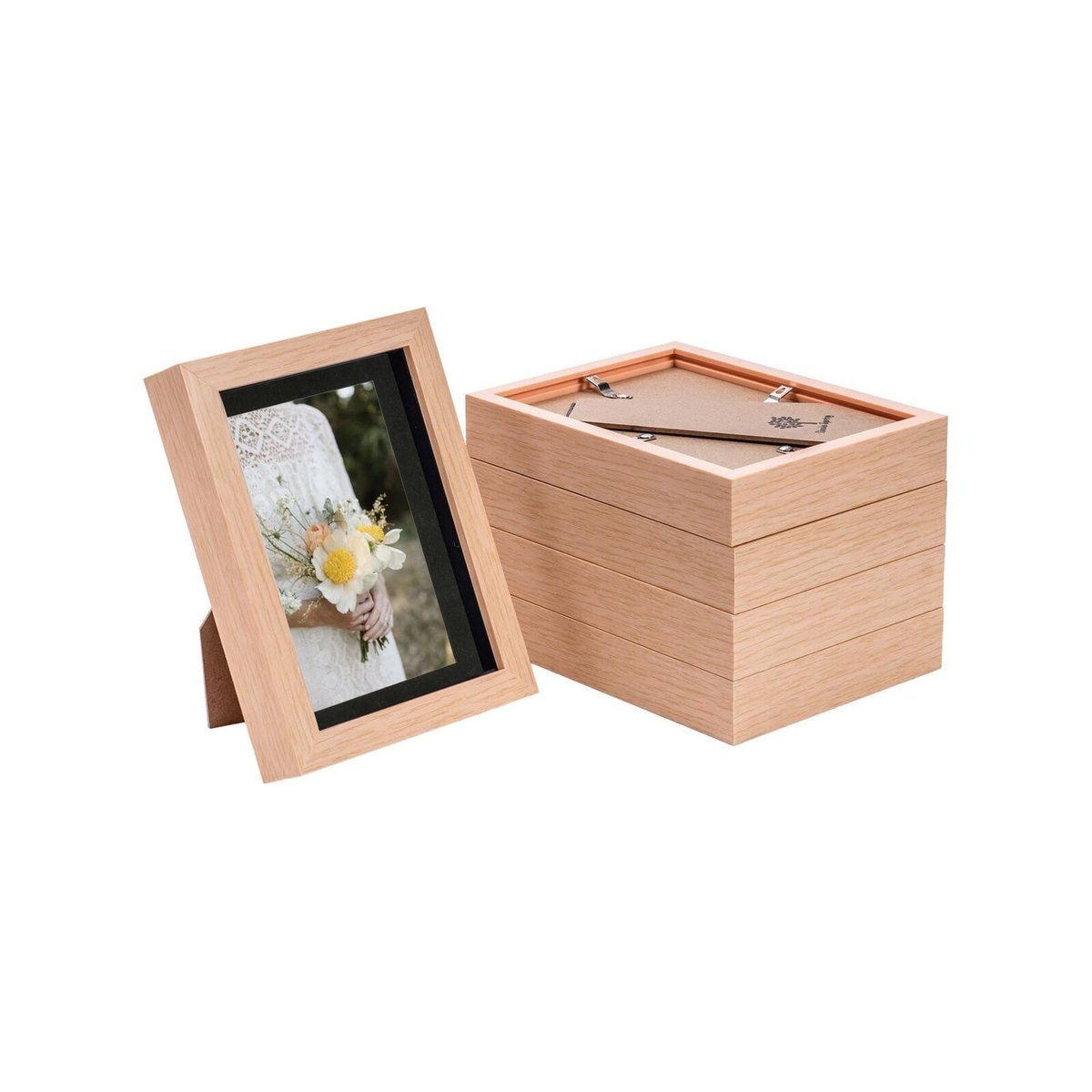 Nicola Spring Shadow Box Frames - 5 x 7" with 4 x 6" Mount - Light Wood ...