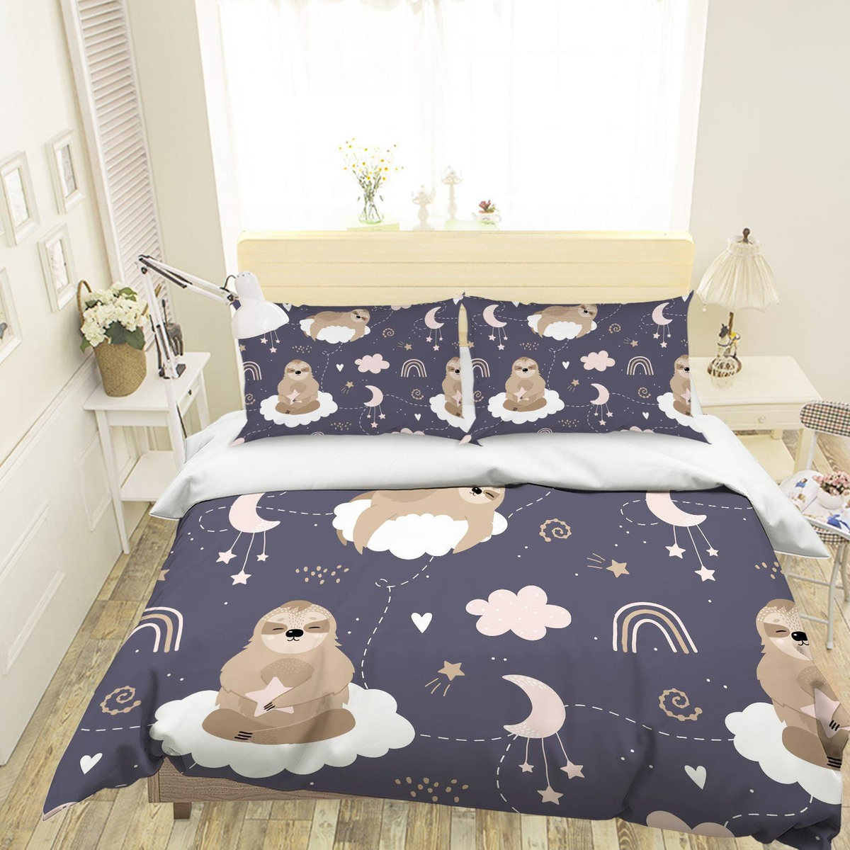 3D Cartoon Space Sloth Quilt Cover Set Bedding Set Pillowcases 100 ...