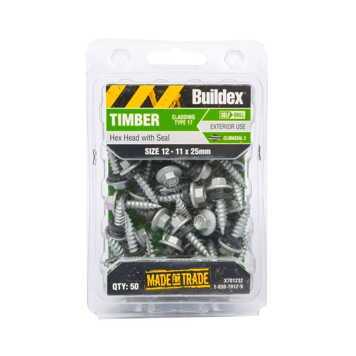 Buildex 12 - 11 x 25mm Climaseal Hex Head With Seal Timber Screws - 50 ...