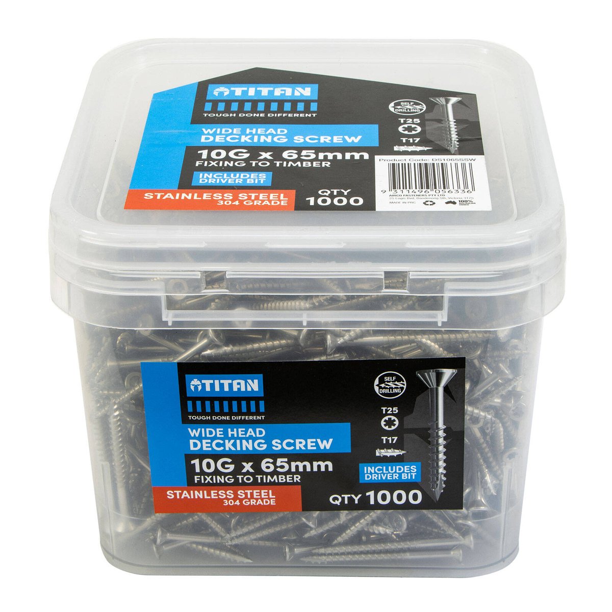 Titan 10G x 65mm 304 Stainless Steel Wide Head Decking Screw - 1000 ...