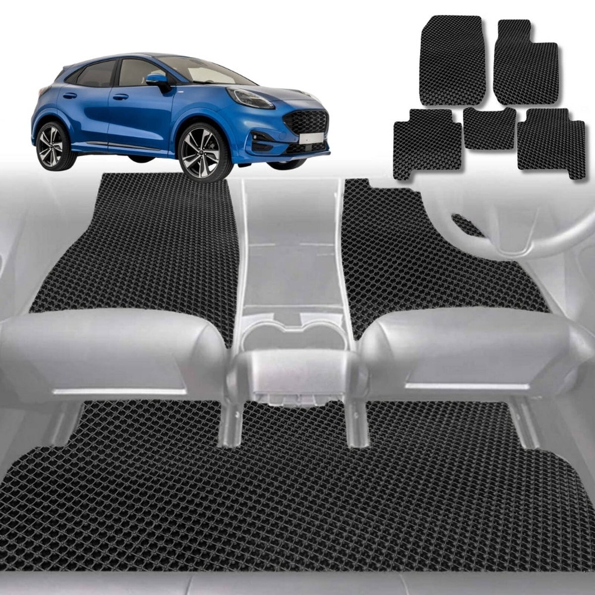 6D Diamond Car Floor Mats for Ford Puma 2019-Current-Full Set-Black ...