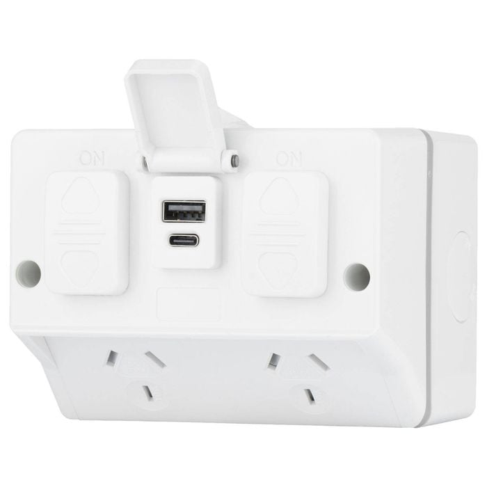 DETA Outdoor Double Power Point IP54 With 3.4A USB - Bunnings Australia