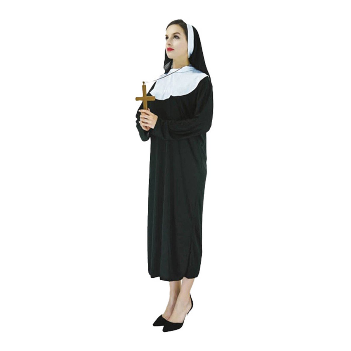 More Than Party Nun Costume Black Dress White Collar Adult Womens ...