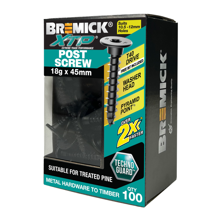 Bremick XTP Post Screw 18g x 45mm TECHNO GUARD BLACK T40 -100 Pack - Bunnings Australia