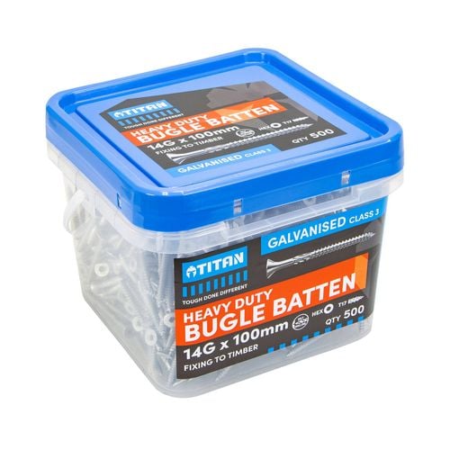 Titan 14G x 100mm CL3 Gal Bugle Batten Screw - 500 Pack - Bunnings ...