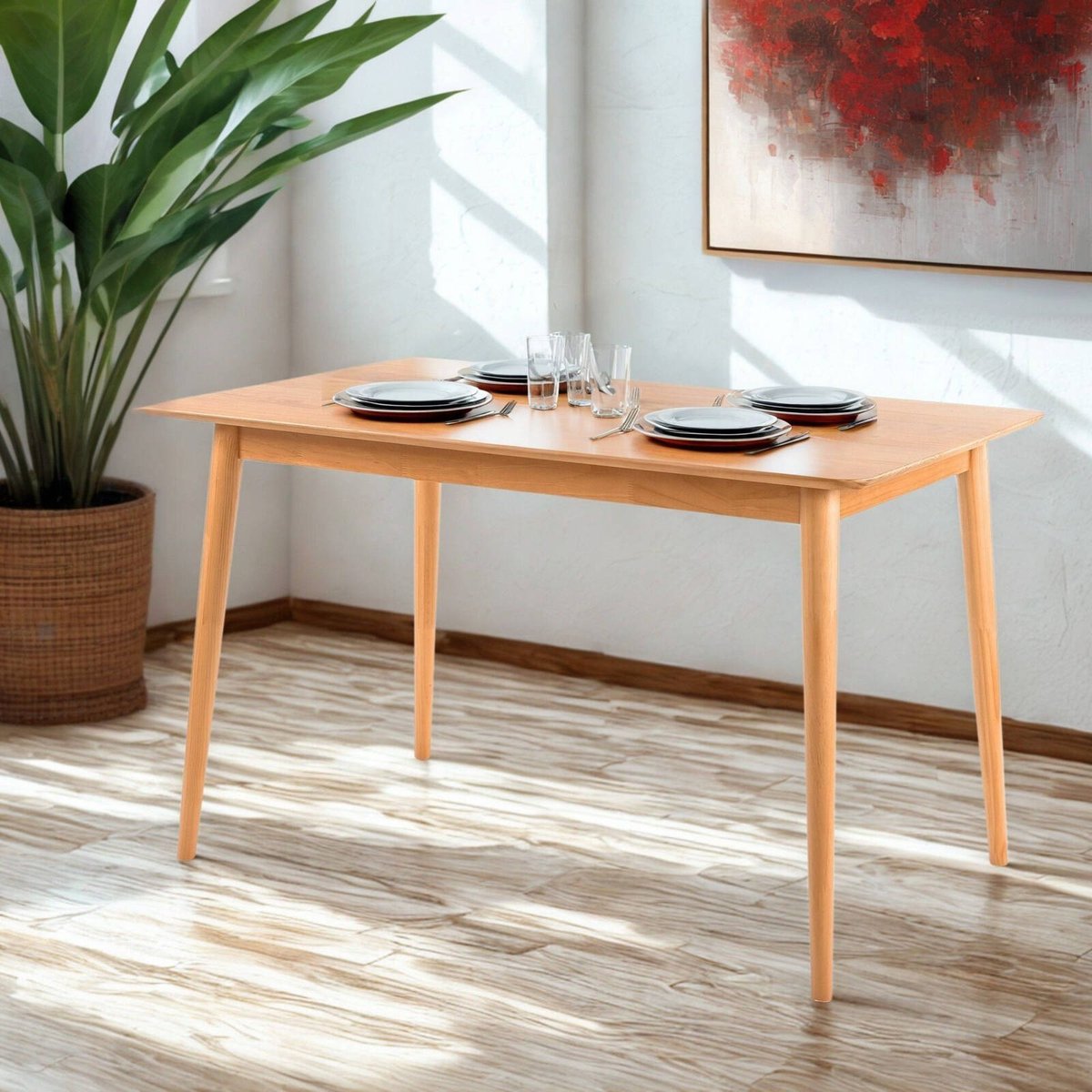 Zinus Jen Solid Wood Dining Table - Natural Coastal - Bunnings Australia
