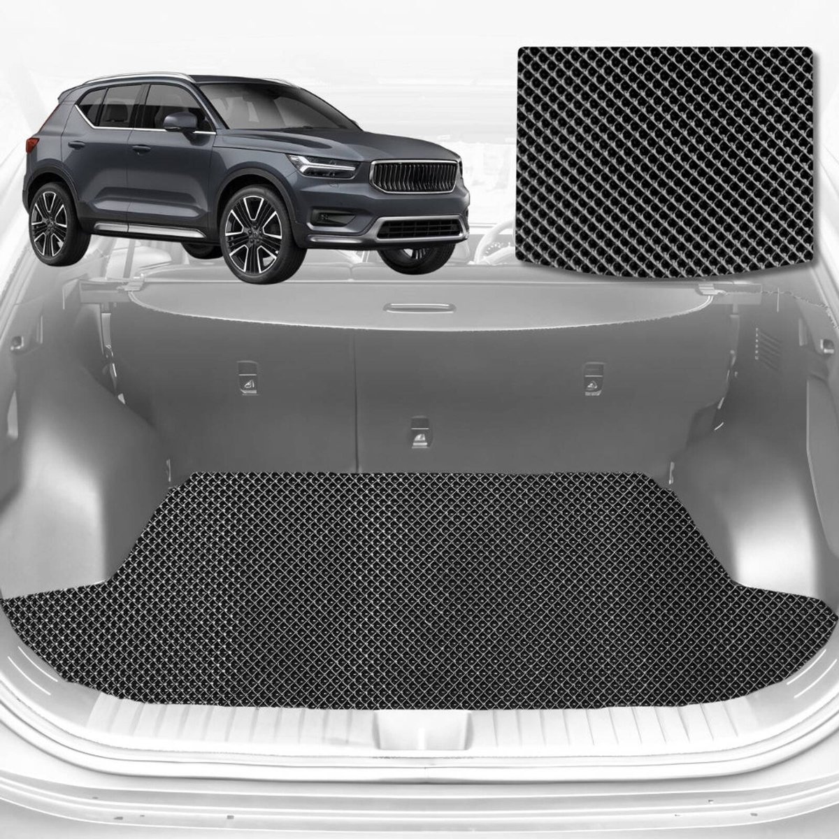 6D Diamond Car Boot Mat for Volvo XC40 2018-Current-Cargo Mat-Black ...