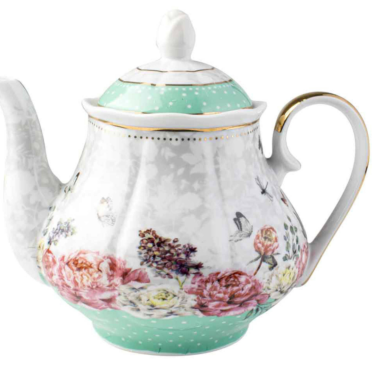 Roses & Butterflies Mint Floral Decorative Teapot 1200ml - Bunnings ...