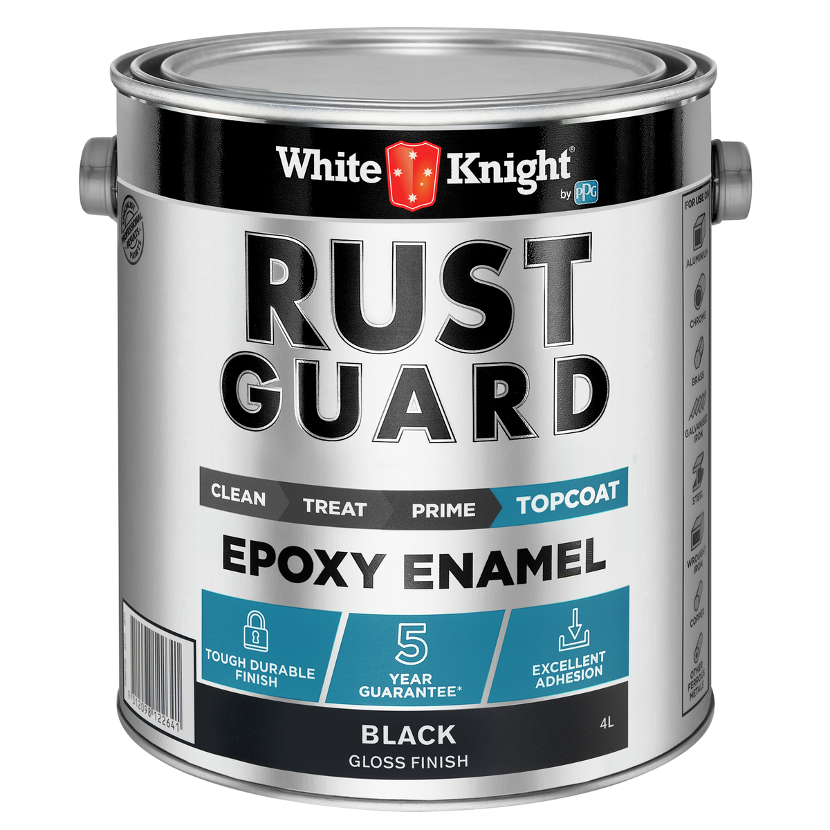 White Knight 4L Black Gloss Rust Guard Epoxy Enamel Paint - Bunnings Australia