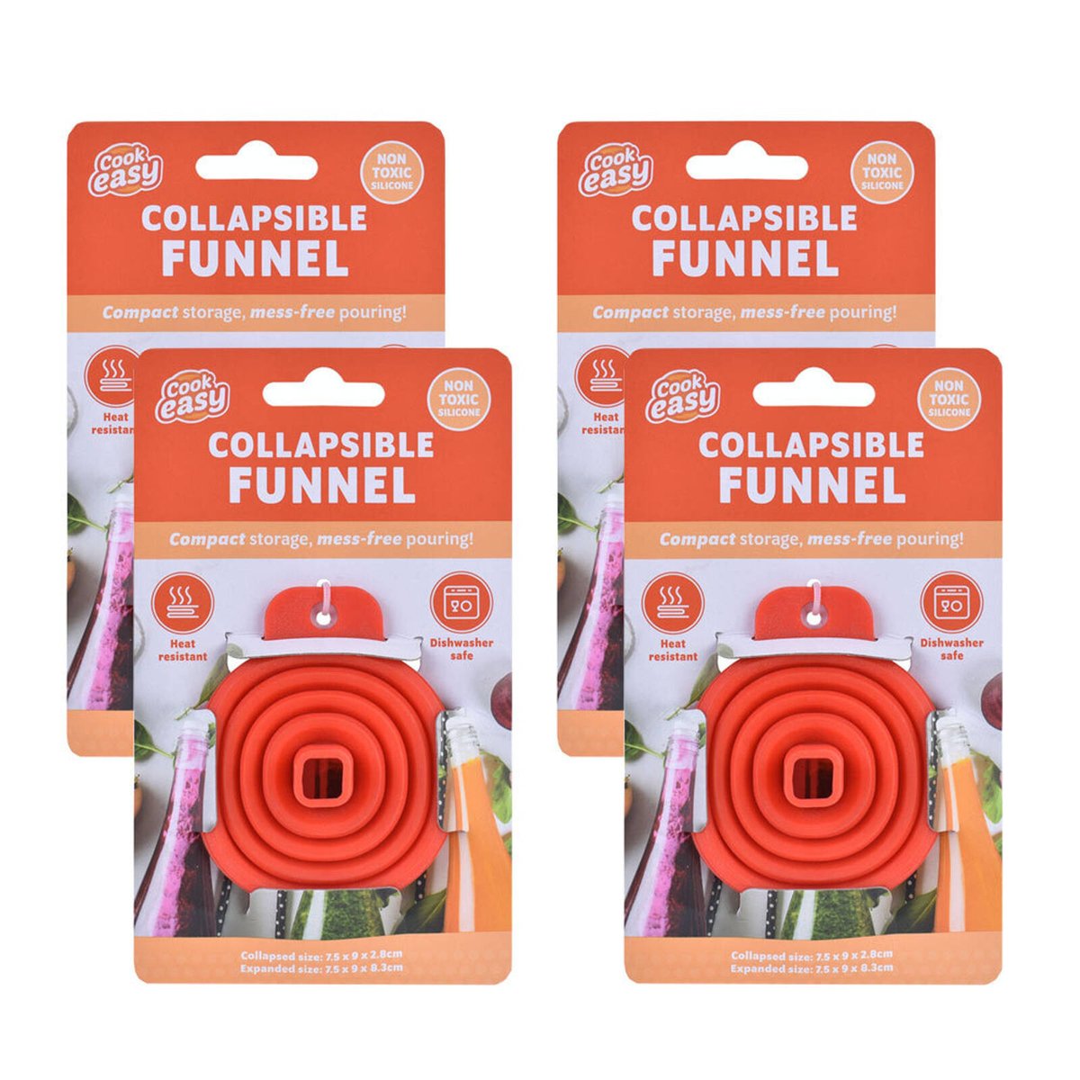 4PK Cook Easy Collapsible Compact Silicone Food Safe Funnel - Bunnings ...