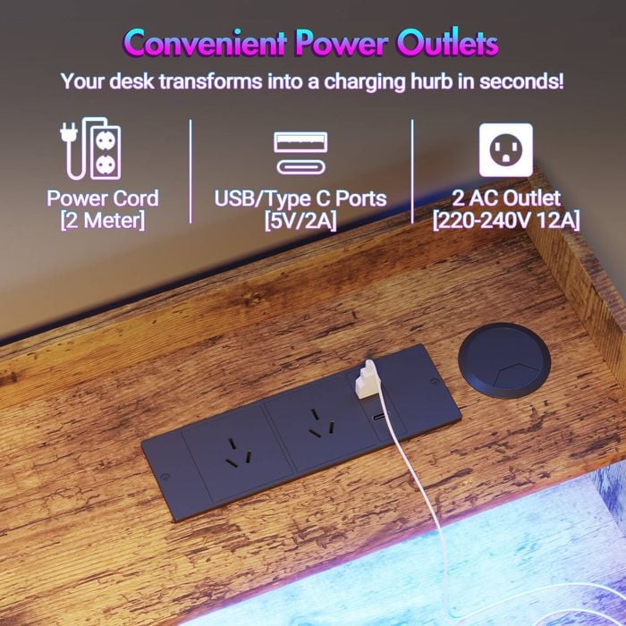 Advwin LED RGB Light Electric Standing Desk with Power Outlets ...