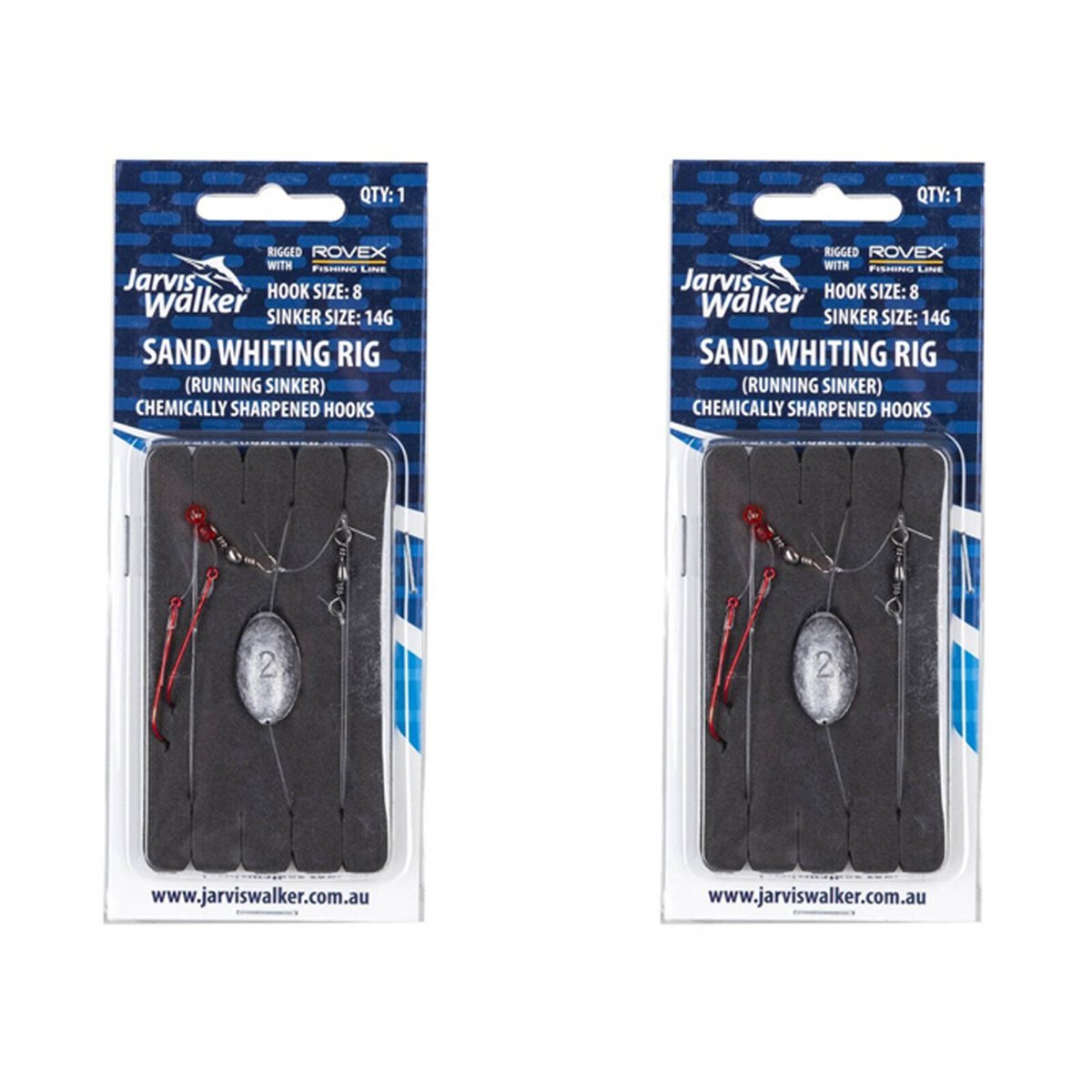 2x Jarvis Walker Sand Whiting Running Sinker Rig with 14g Bean Sinker ...