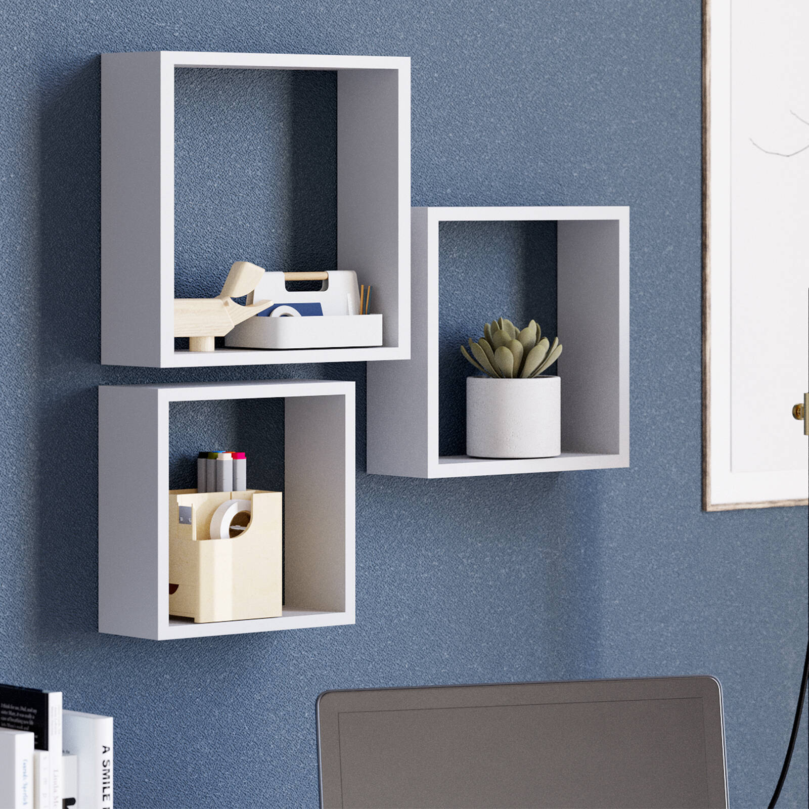 Flexi Storage Decorative Shelving White Matte Wall Cubes - 3 Set - White