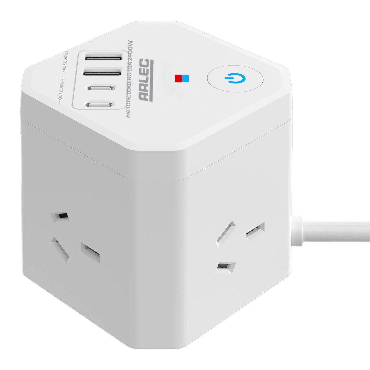Arlec 4-Outlet Power Cube With PD20W USB-2A+2C - Bunnings Australia