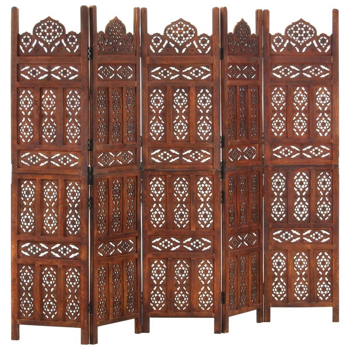 vidaXL Solid Mango Wood Hand carved 5-Panel Room Divider Brown 200cm Screen - Bunnings Australia
