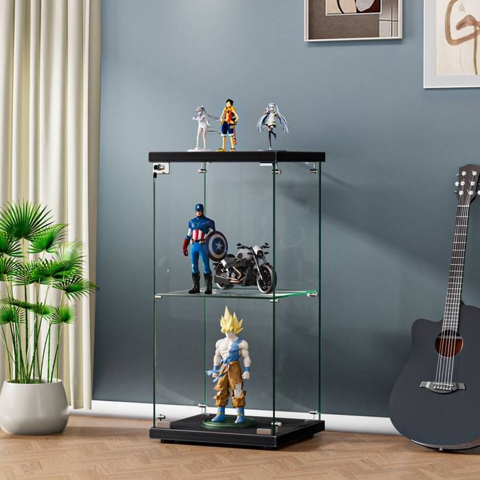 Stacked Display Cabinet Collection Storage Tempered Glass 2 Tier ...