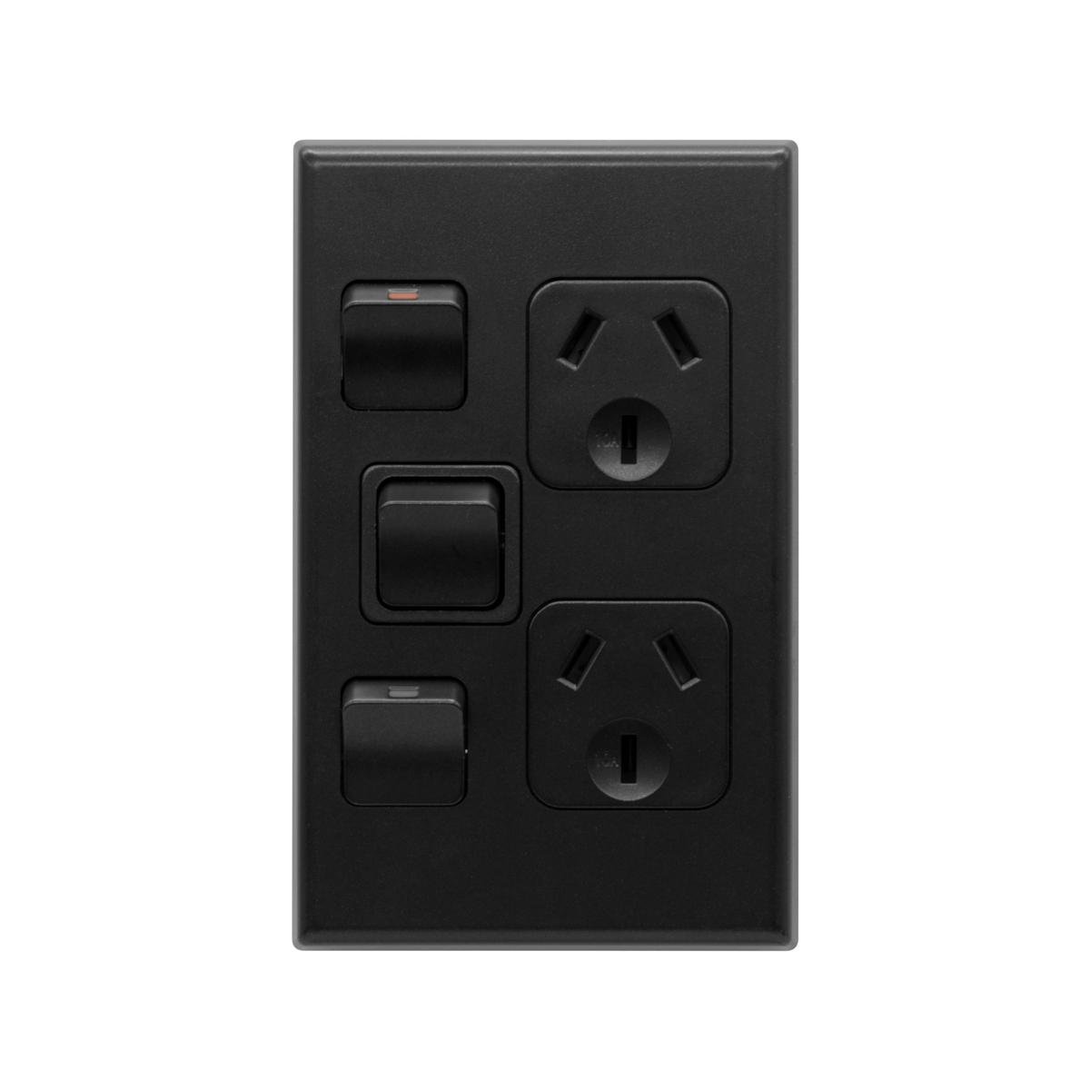 Deta Matte Black Double Vertical Power Point with Extra Switch ...