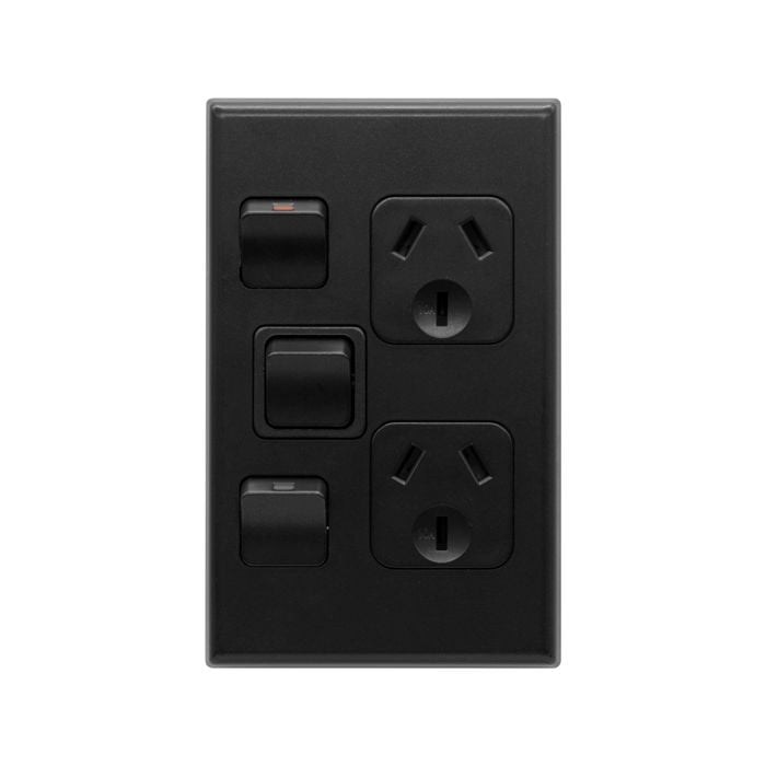 Deta Matte Black Double Vertical Power Point with Extra Switch ...