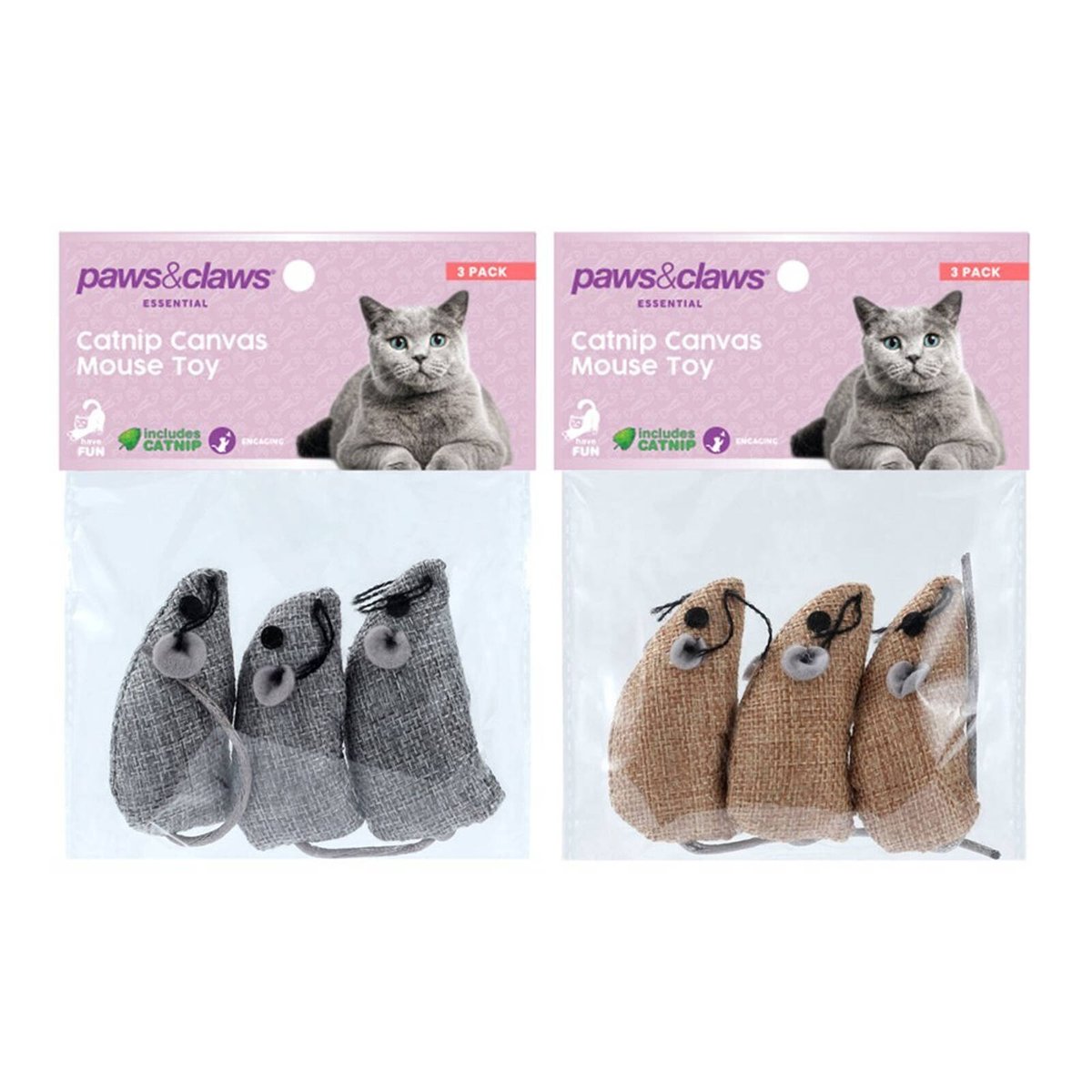 2x Paws & Claws Catnip Canvas Mouse 3Pk 6.5X3cm Assorted - Bunnings ...
