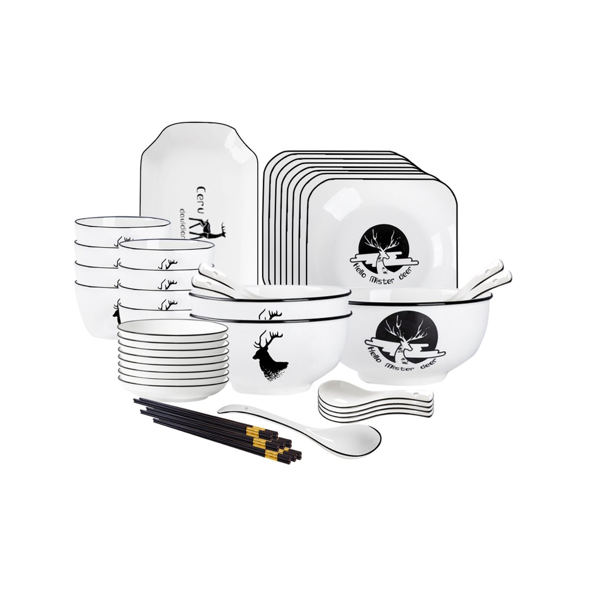 SOGA 28Pcs White Antler Printed Ceramic Dinnerware Set - Bunnings Australia