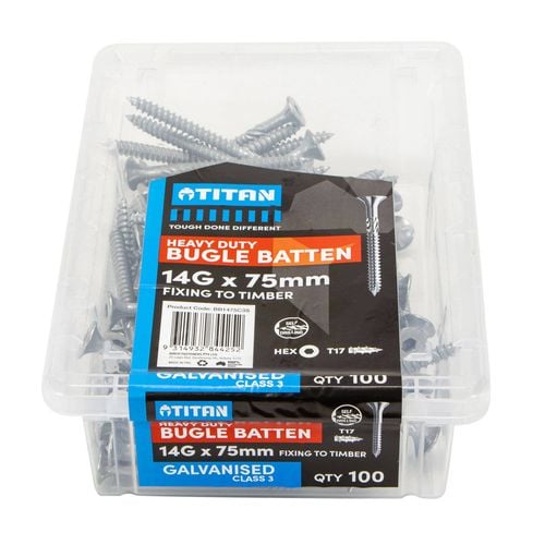 Titan 14G x 75mm CL3 Gal Bugle Batten Screw - 100 Pack - Bunnings Australia