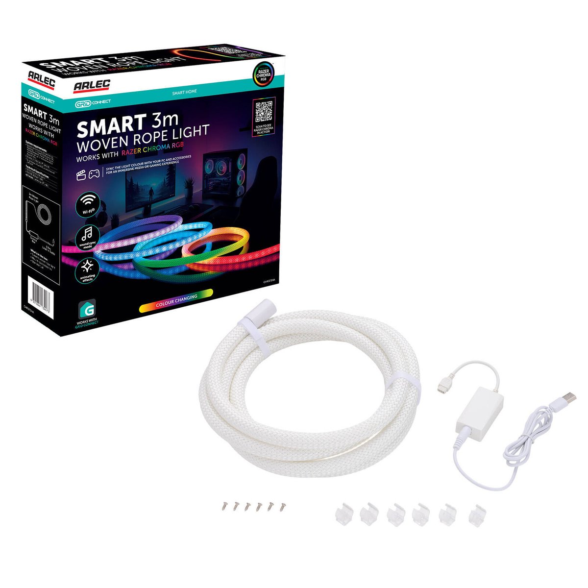 Arlec Grid Connect Smart 3m Woven Rope Light With Razer Chroma RGB ...