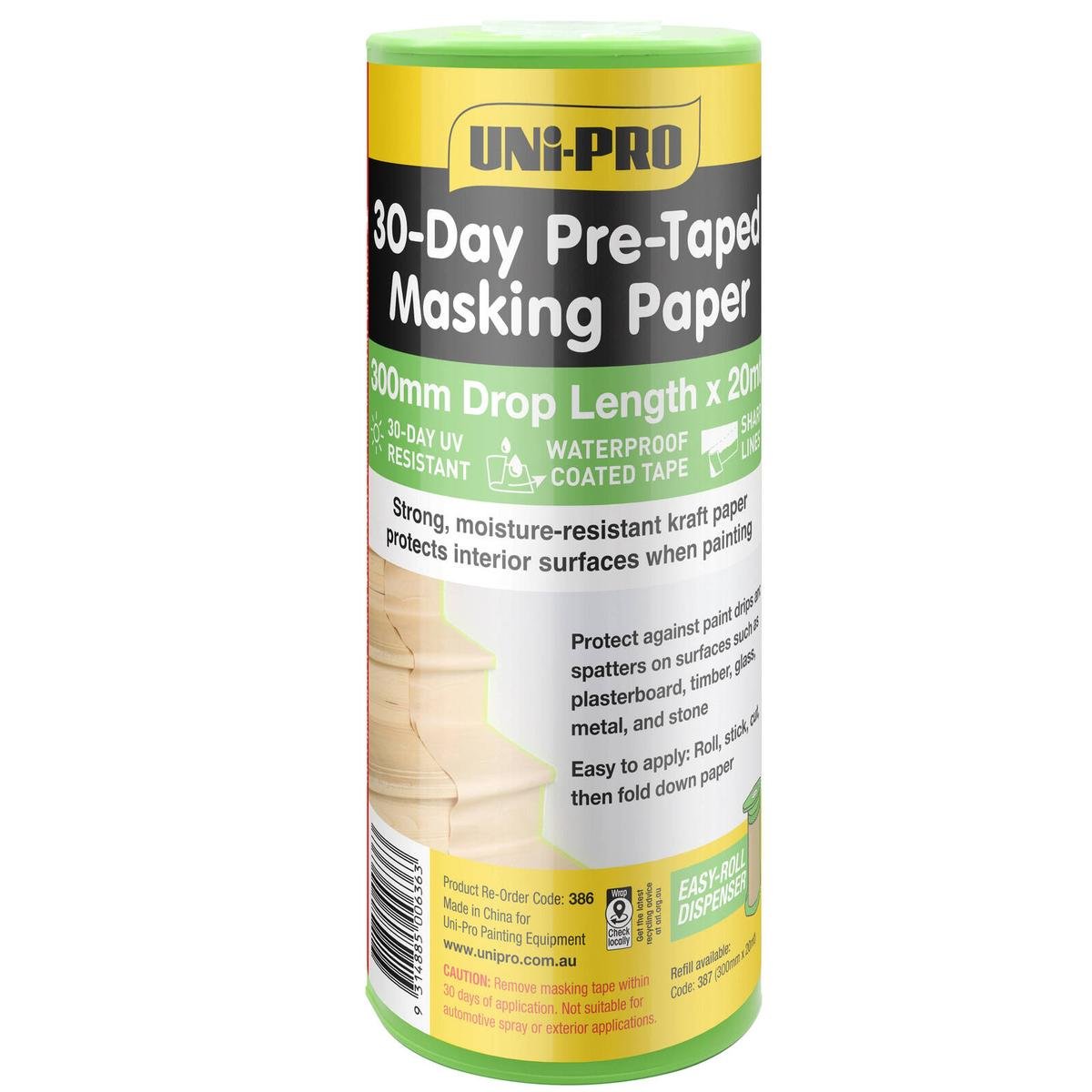 UNi-PRO 300mm x 20mt 30-Day Pre-Taped Masking Paper Dispenser ...