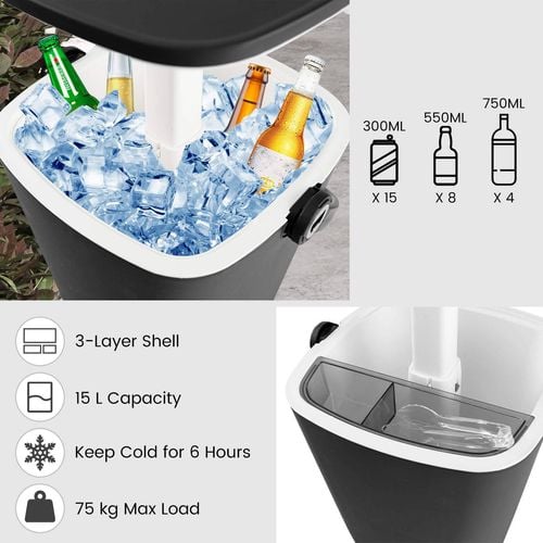Costway 15L Portable Ice Box Bar Bucket Beverage Cooler Black ...
