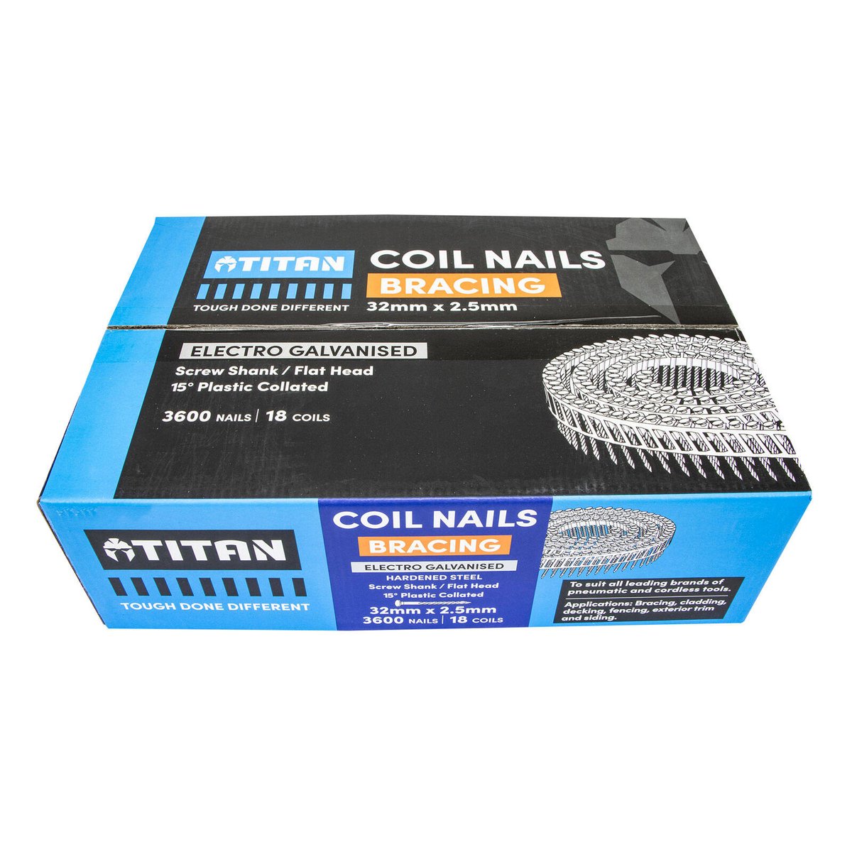 Titan 32 x 2.5mm Hardened Electro Galvanised Collated Coil Nail Screw ...