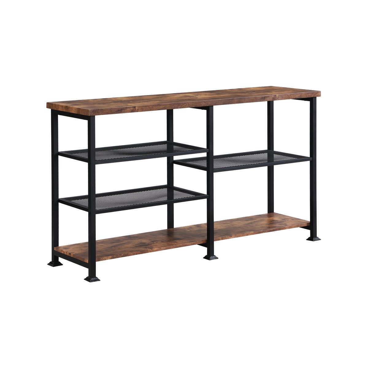 IHOMDEC Industrial 4-Tier Console Table 140cmW Rustic Dark Brown ...
