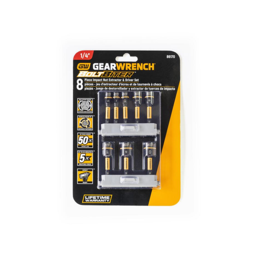GEARWRENCH 8 Pc. 1/4” Drive Bolt Biter Impact Nut Extractor & Driver ...