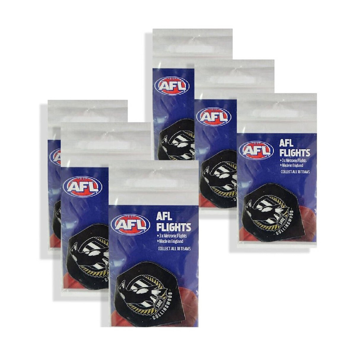 6x 3pc AFL Dart Flights Collingwood Magpies Team Black Metronic England ...