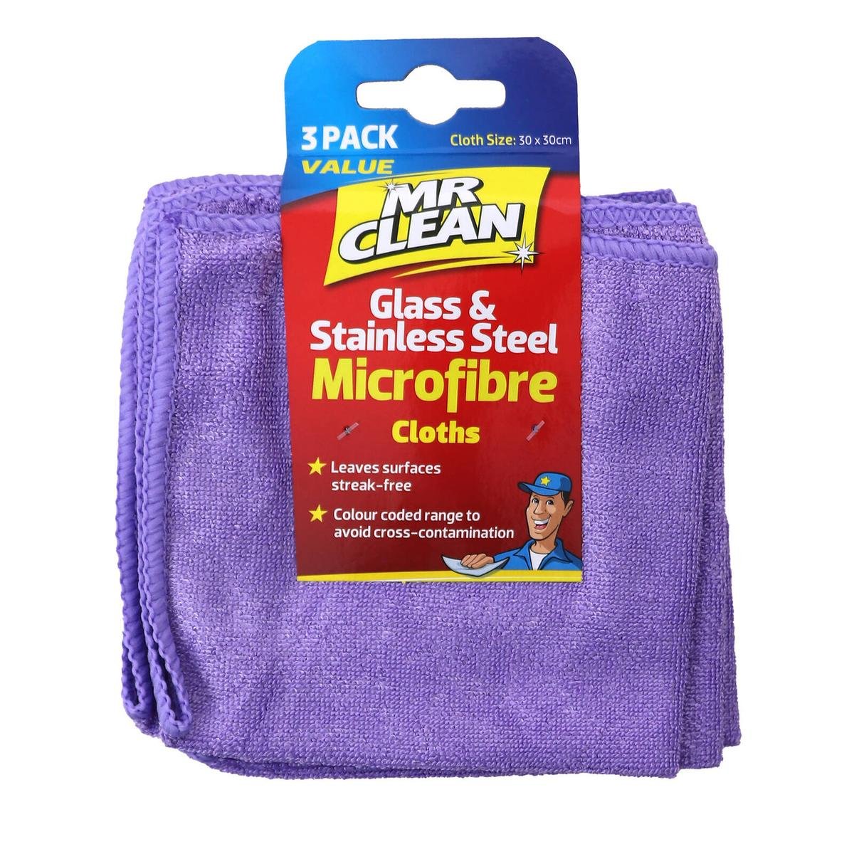 Mr Clean Glass And Stainless Steel Microfibre Cloth - 3 Pack - Bunnings ...