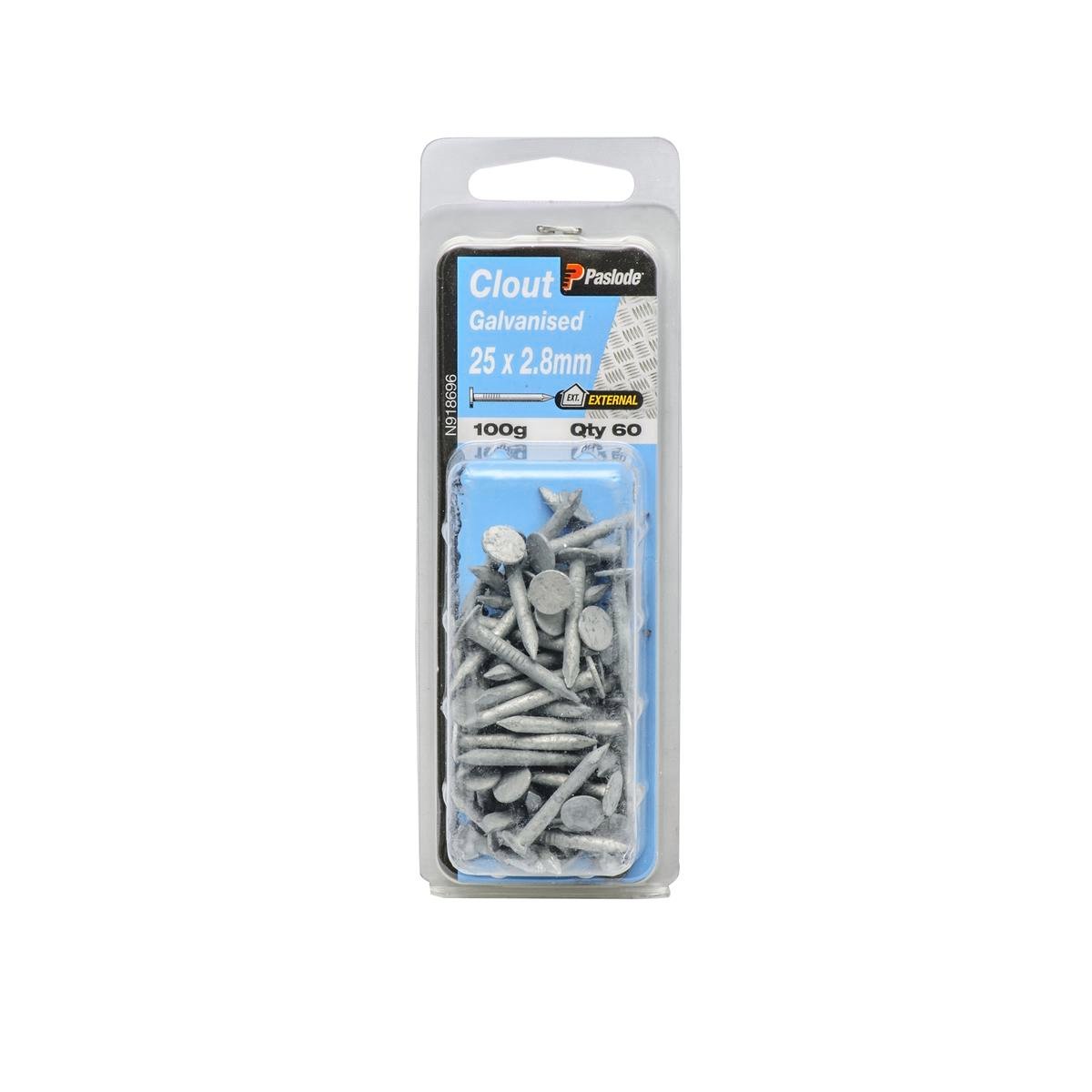 Paslode 25 x 2.8mm 100g Galvanised Clouts - 60 Pack - Bunnings Australia