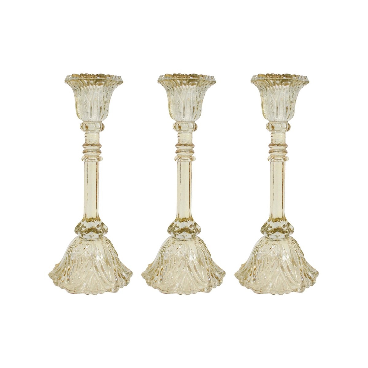 3PK Glass 25cm Large Belle Taper Stick Candle Holder - Champagne ...