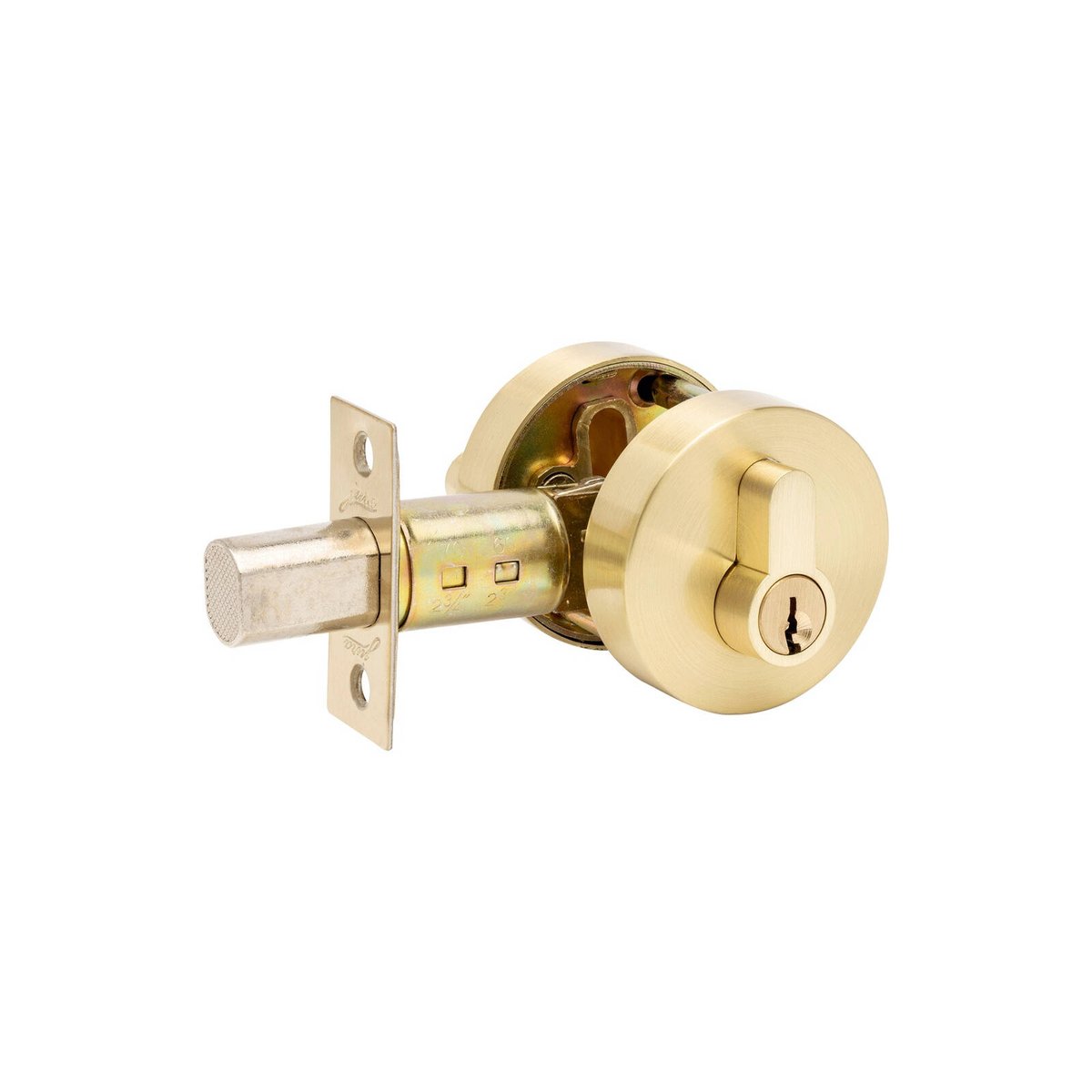 Zanda 54mm Diameter Satin Brass Round Slimline Deadbolt, Double ...
