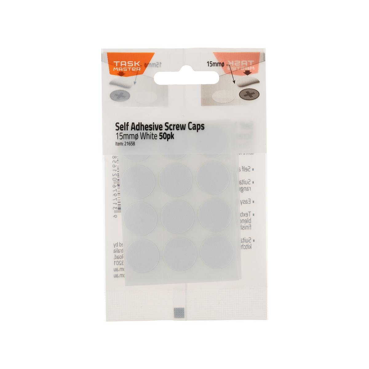 Taskmaster 15mm White Self Adhesive Screw Caps - 50 Pack - Bunnings ...