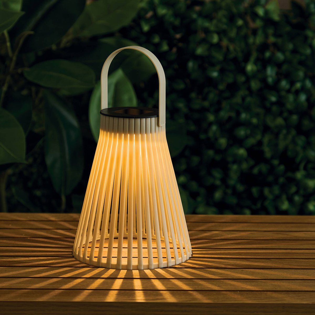 Click 180mm Oyster Grey Solar Slatted Lantern - Bunnings New Zealand