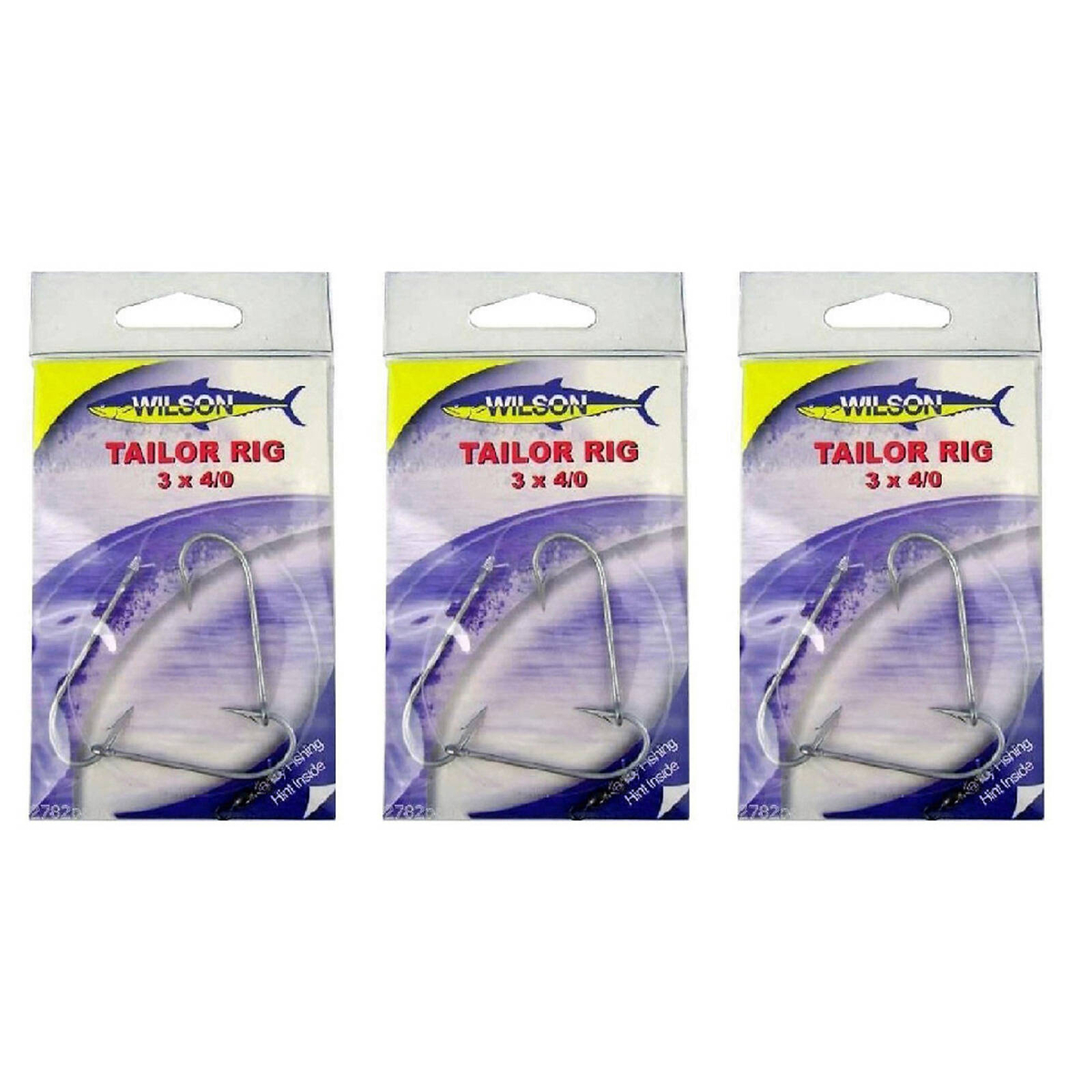 3x Wilson Tailor Fishing Rig 3x4/0 Hook-Setup - 40lb Clear Mono Leader ...