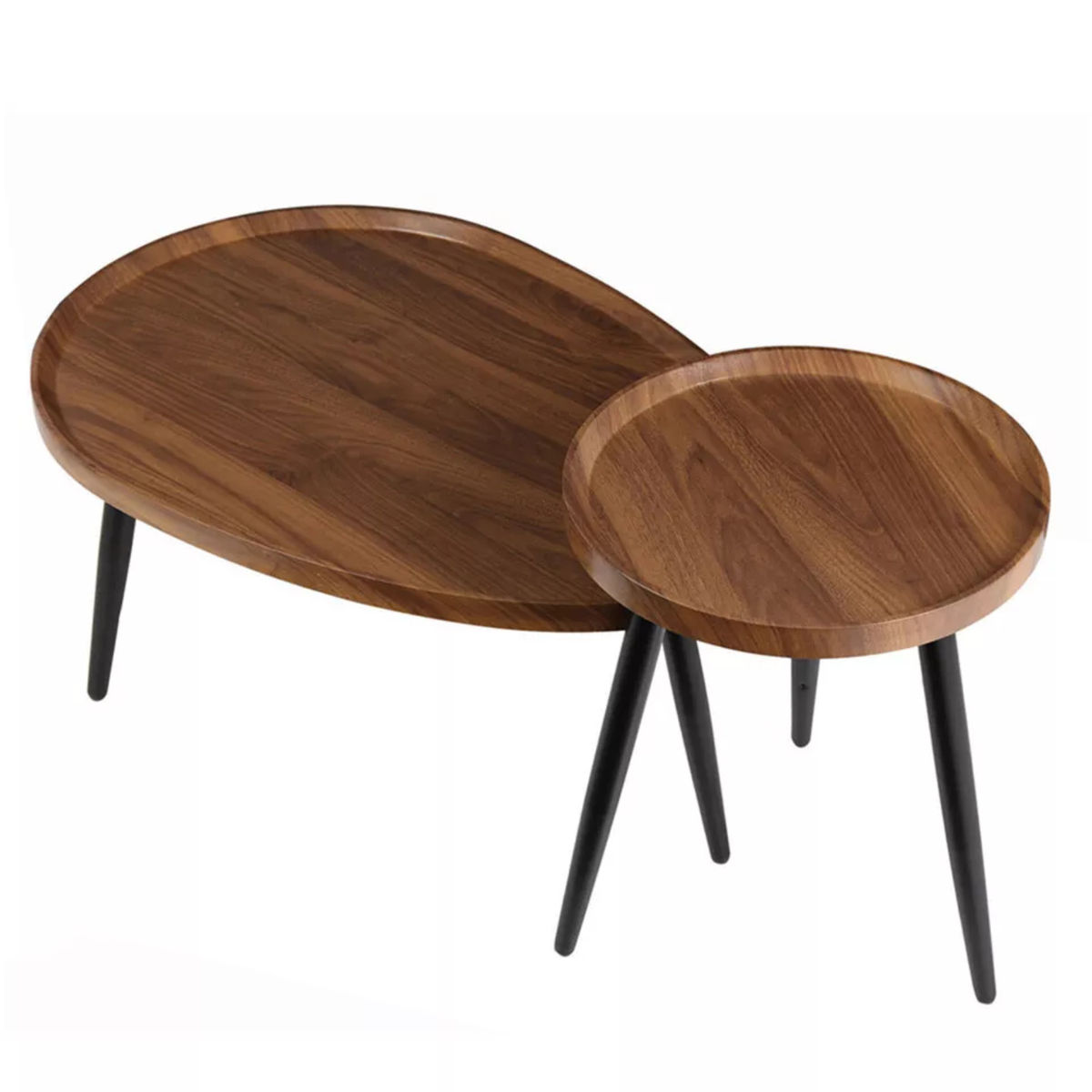 P&P Walnut And Black Mid-Century Nesting Coffee Table Set With Wooden ...