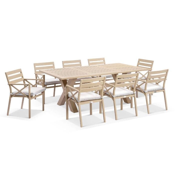 Tahitian 2.1m Aluminium Dining Table With 8x Kansas Chairs Light Oak ...