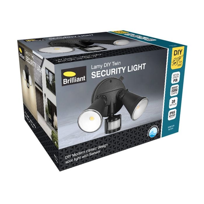 Brilliant Black Lamy DIY Twin Security Light With Sensor - Bunnings ...