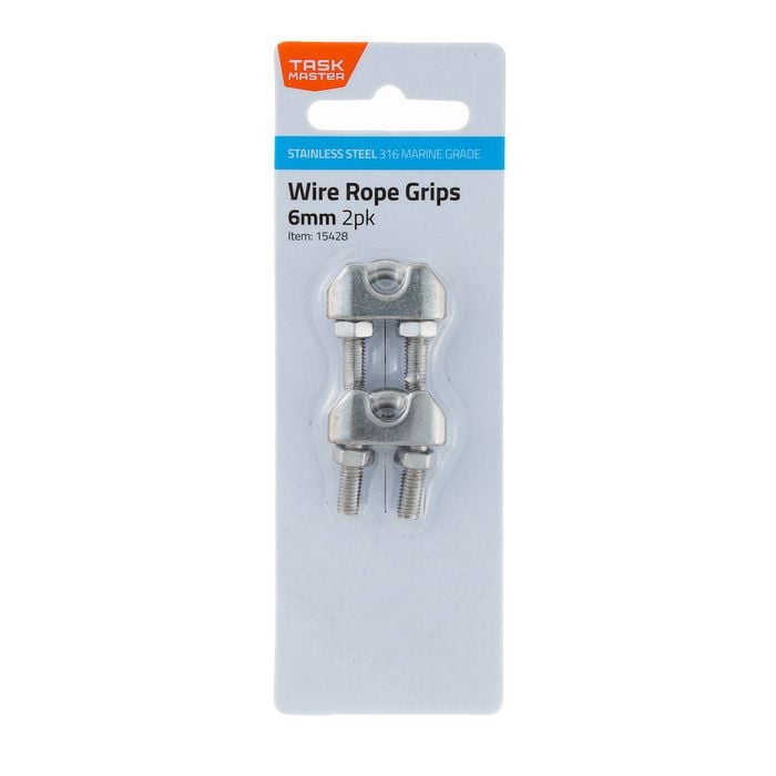 Taskmaster 6mm 316 Stainless Steel Wire Rope Grips - 2 Pack - Bunnings ...