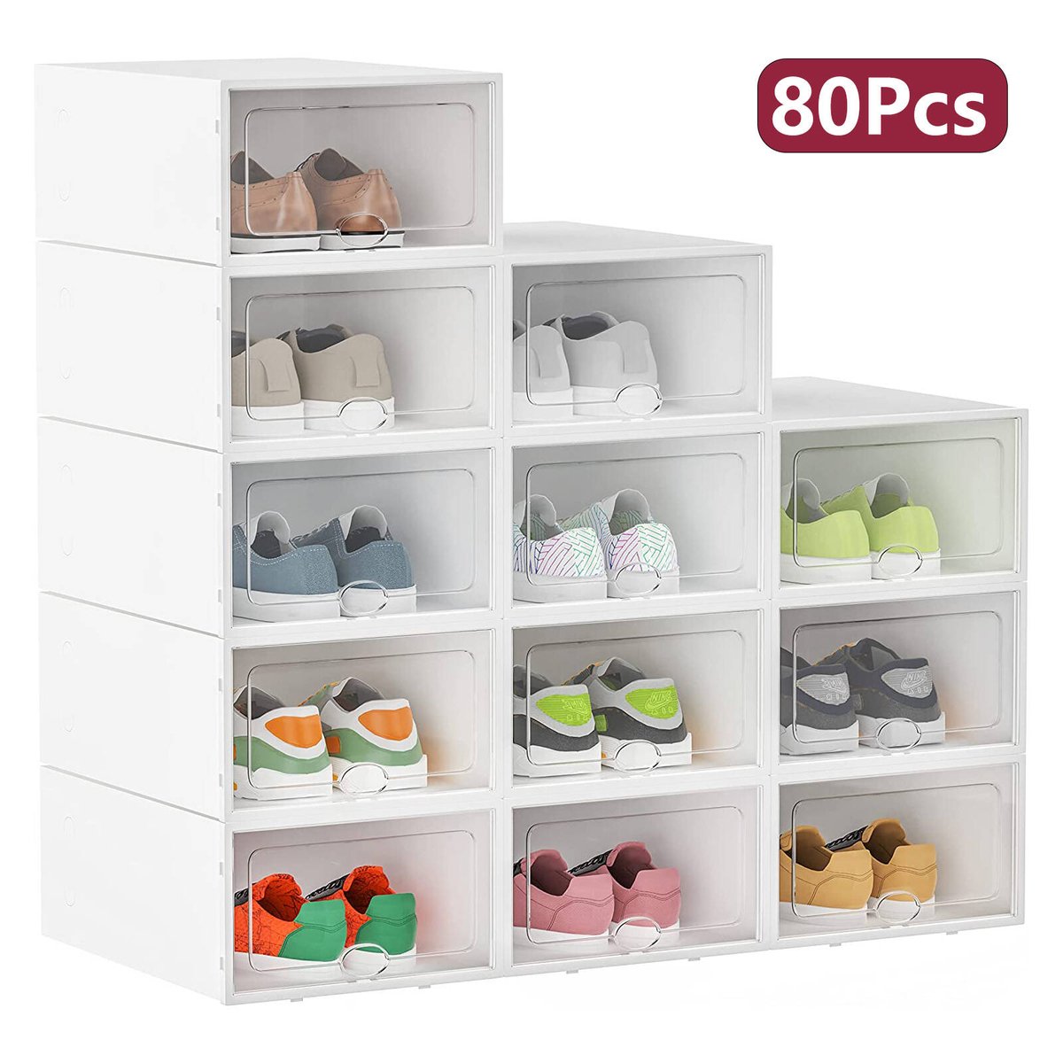 Advwin 80Pcs Shoe Storage Case Display Box Stackable Sneaker Rack ...