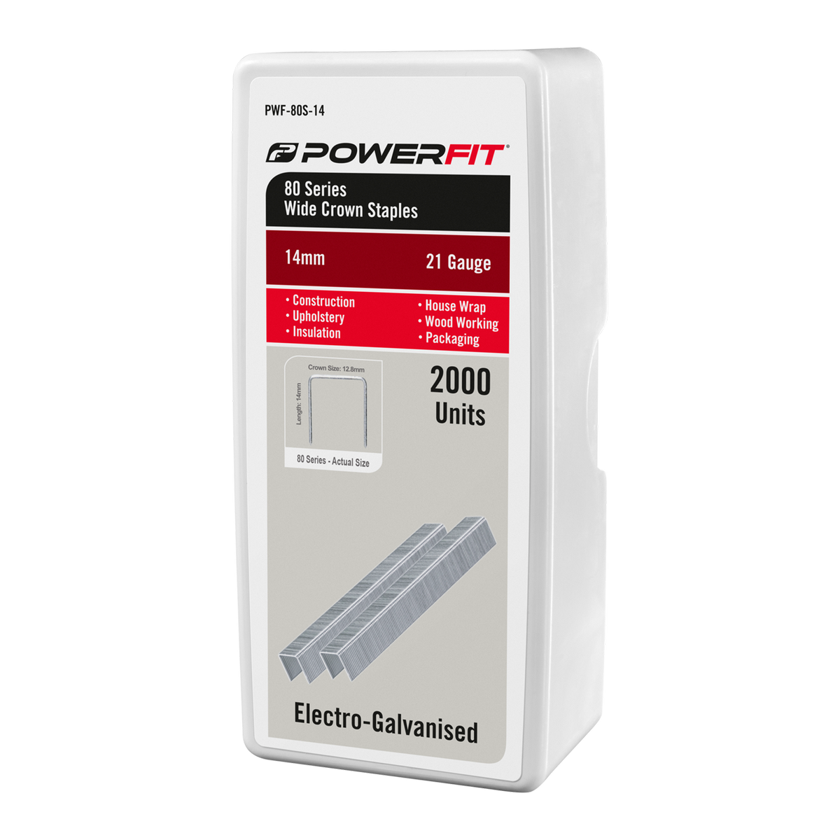 PowerFit 14mm 80 Series Wide Crown Electro-Galvanised Staple – 2000 ...