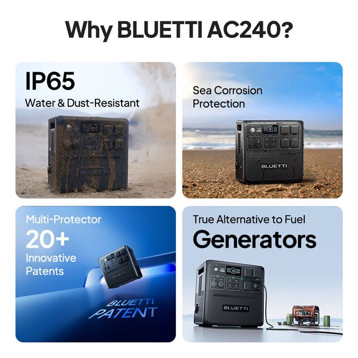 BLUETTI Portable Power Station AC240, 1536Wh/2400W Solar Generator - Bunnings Australia