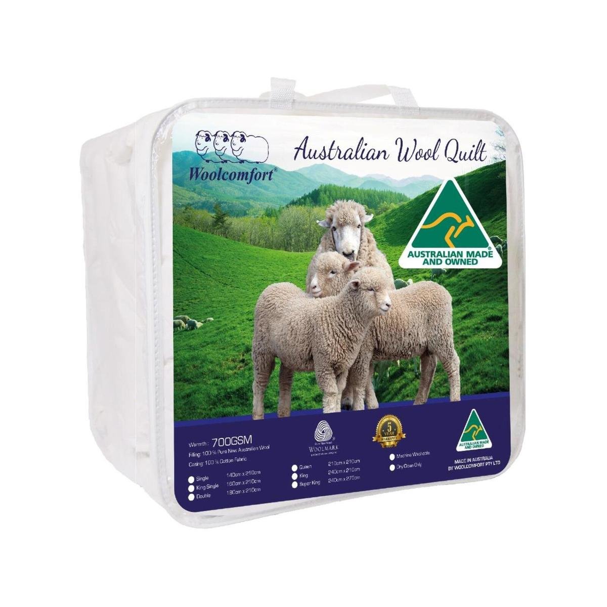 Woolcomfort Double White 100% Australian Made 700GSM Merino Wool Quilt ...