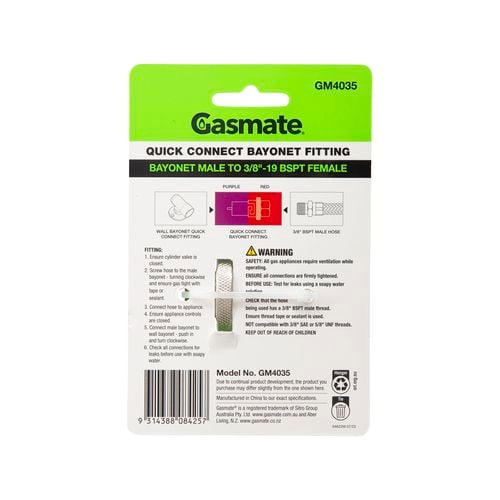 Gasmate Bayonet To 38" BSPT Quick Connect Bayonet Fitting - Bunnings ...