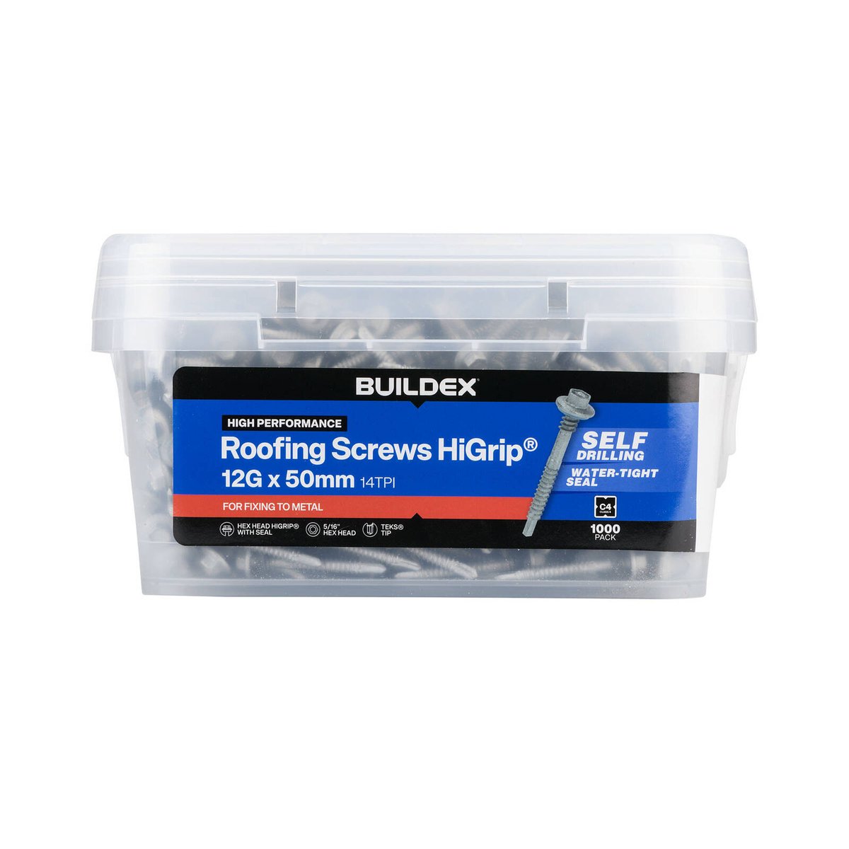Buildex 12G x 50mm Class 4 Roofing TEKS Screws With Seal - 1000 Pack ...