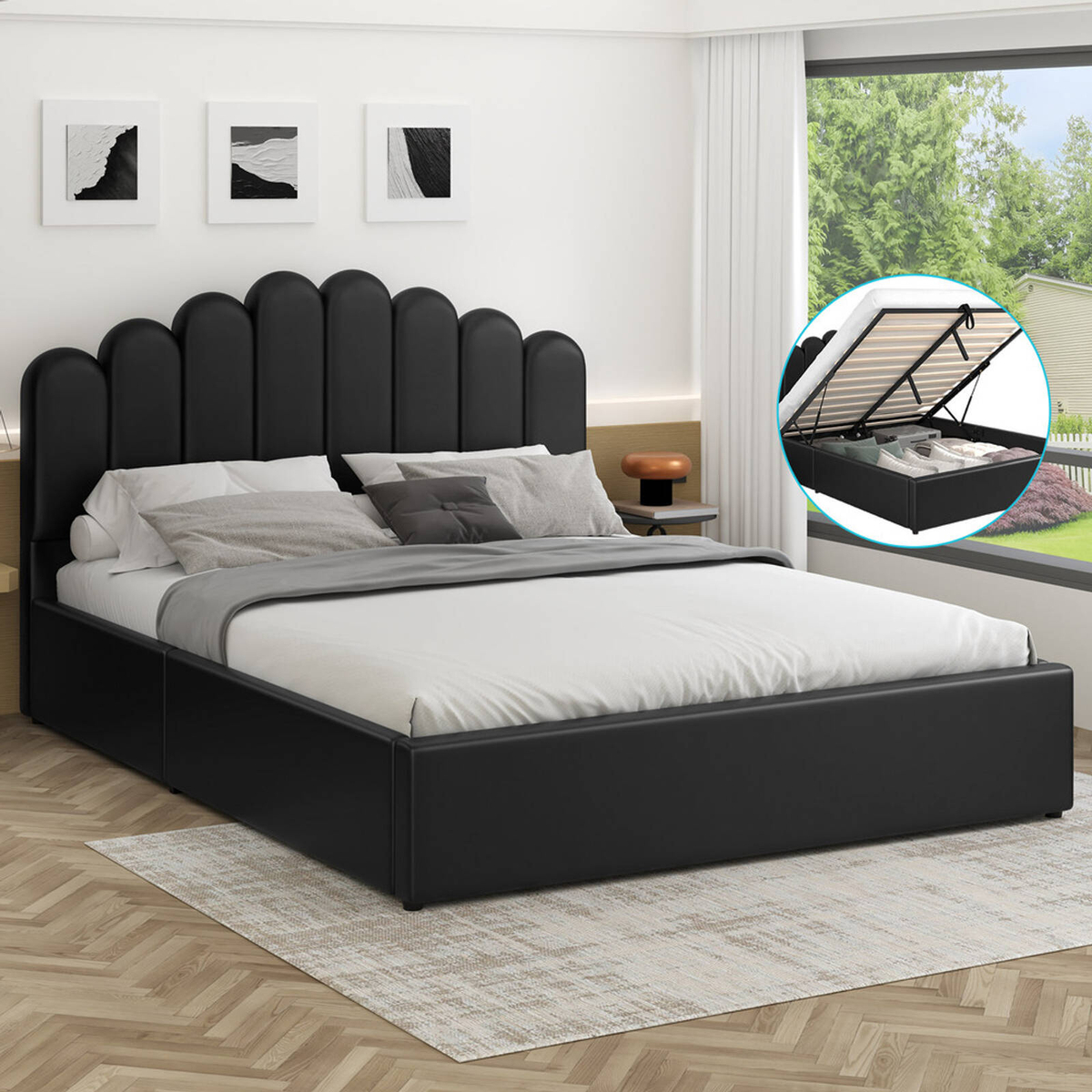 ALFORDSON Bed Frame Gas Lift Storage Base Queen - Bunnings Australia